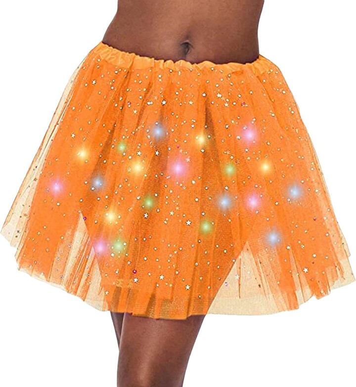 Miolasay Womens Tulle Tutu Skirts Led Light Up Sequin Stars Skirt