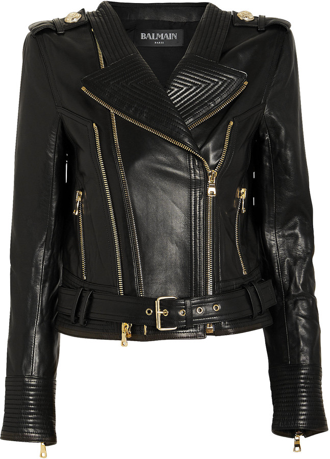 Balmain Cropped Leather Moto Jacket - ShopStyle