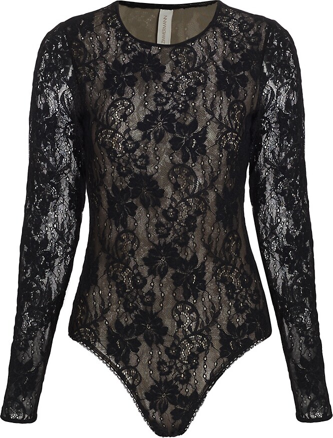 Zimmermann Women's Lace Long-Sleeve Bodysuit - Black - Size 2 - ShopStyle