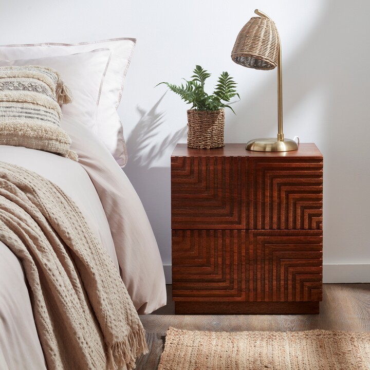 Dunelm Kolt 2 Drawer Bedside Table, Dark Stained Mango Wood Dark ...