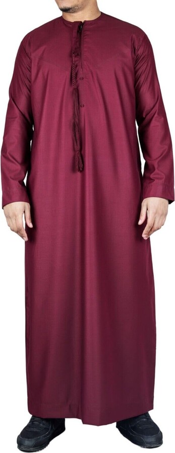 Infinity Leather Men's Red Thobe Emirati Islamic Jubba Robe Eid Tassel ...