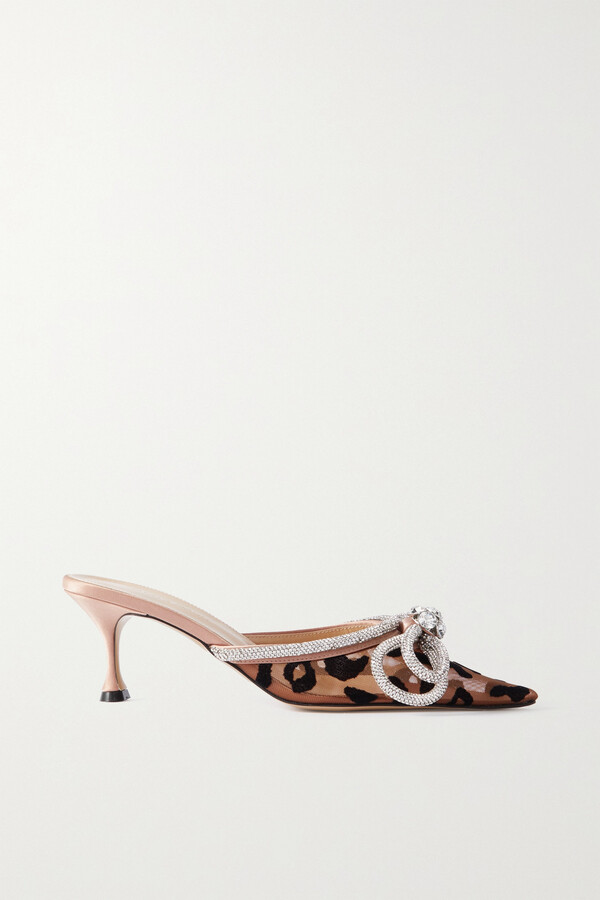 MACH & MACH Double Bow Crystal-embellished Flocked Mesh Mules - Animal ...