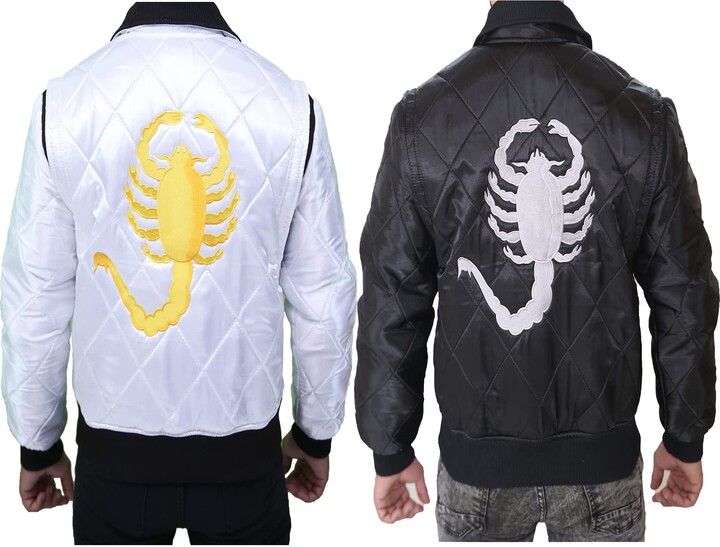 Kara Hub Men's Satin Bomber Jacket Drive- Movie Jacket Satin White ...