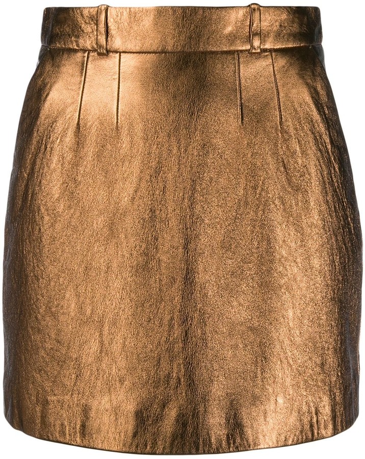 Saint Laurent Metallic Leather Mini-Skirt - ShopStyle Skirts