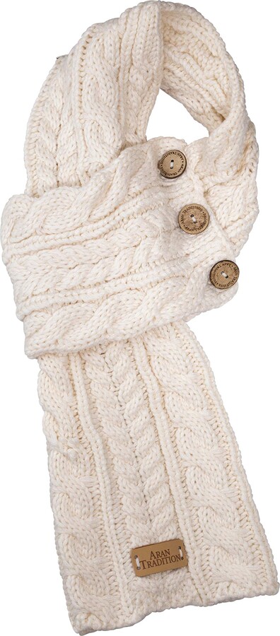Aran Traditions Cable Knit Wrap Button Scarf (Cream) - ShopStyle