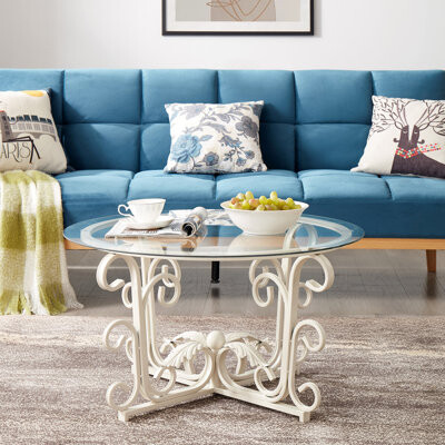 Fleur De Lis Living Delatorre Glass Top Coffee Table Round Coffee Table ...