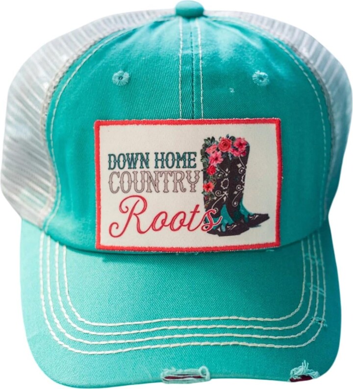 Southern Grace Down Home Country Roots Patch Hat In Turquoise - ShopStyle