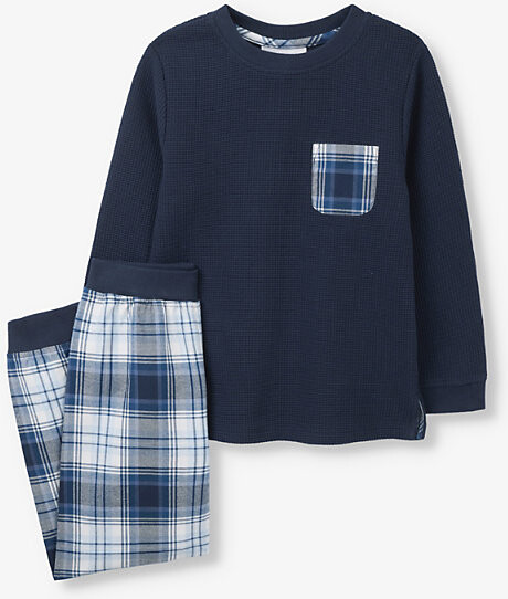 The Little White Company Navy Waffle-knit gingham-print relaxed-fit ...