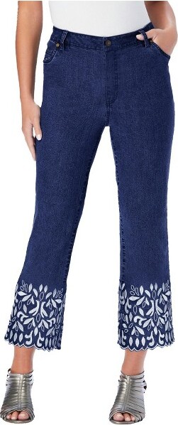 Roamans Roaman' Women' Plu Size Straight-Leg Embroidered Jean - 16 W ...