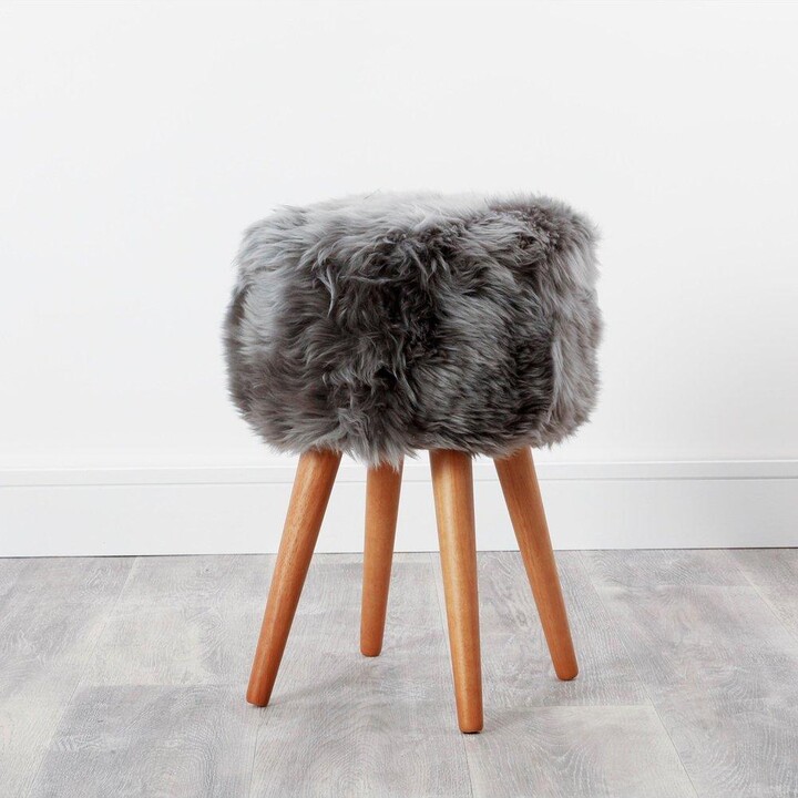 Native Natural Grey Sheepskin Wood Stool - Woodstain - ShopStyle