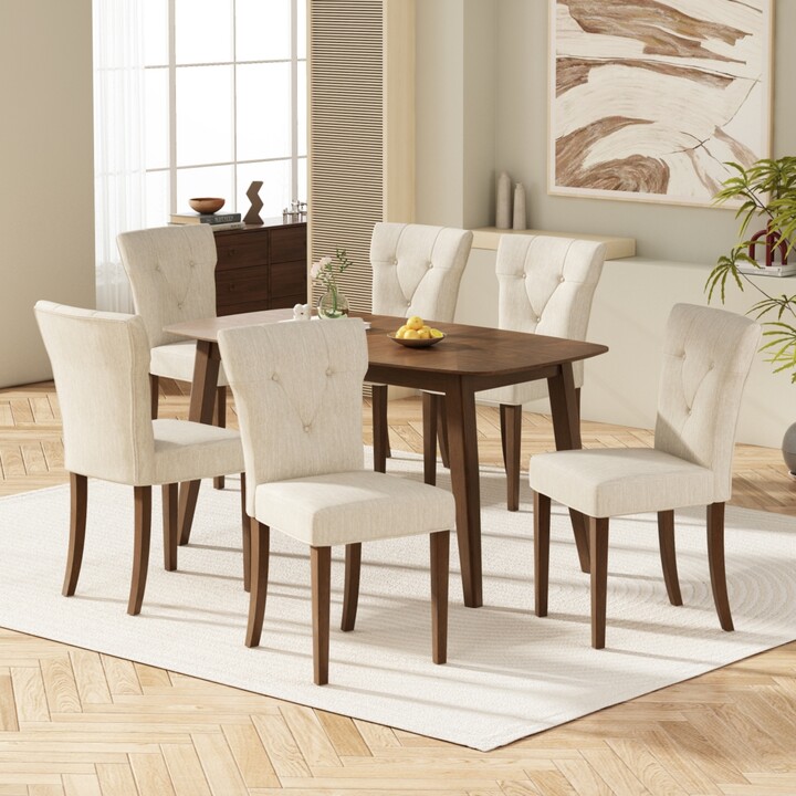 Simplie Fun Indoor Wood Dining Set, Dining Chairs Set of 6 (Cream ...