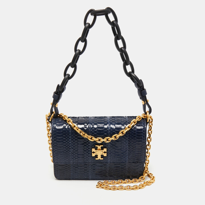 Tory Burch Royal Navy Blue Snake Skin and Leather Mini Kira Shoulder ...