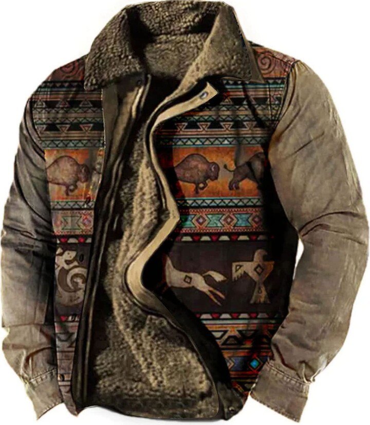 CRITOR Mens Jacket Sherpa Lined Trucker Fleece Jackets Men Button Up Winter Coat Vintage Aztec ...
