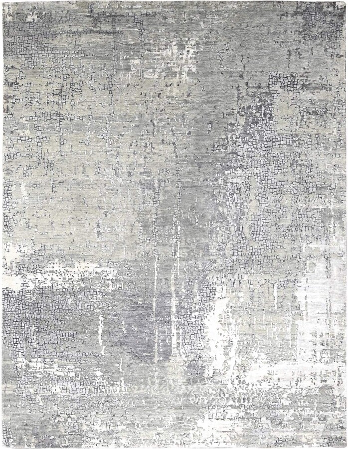 Shahbanu Rugs Seal Gray Cast Wool and Silk Hand Knotted Persian Knot ...