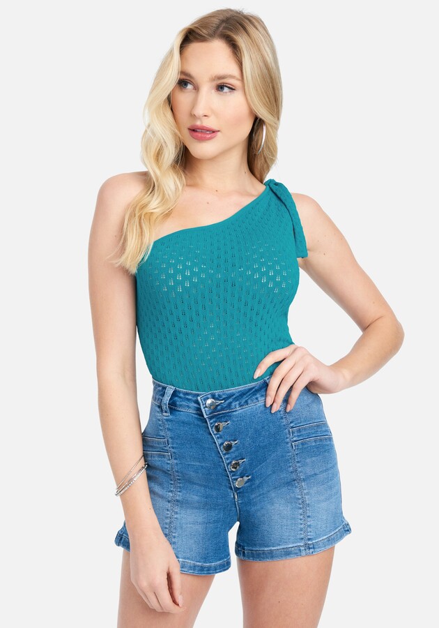 Bebe One Shoulder Pointelle Top - ShopStyle