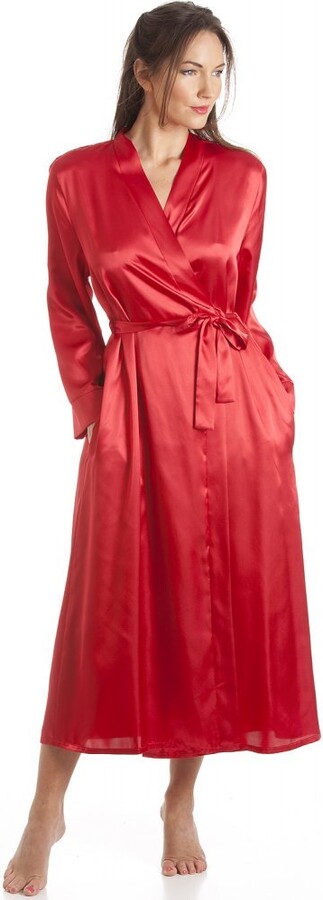 Camille Womens Long Luxury Red Satin Dressing Gown Wrap 10-12 ...
