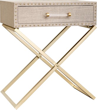 Melody Maison Beige Linen & Gold Cross Leg Bedside/Side Table - ShopStyle