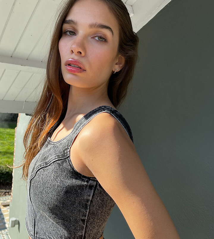 Labelrail x Hana Cross crop corset top in acid wash denim - part of a ...