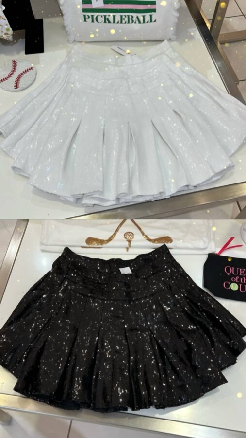 Queen Of Sparkles Sequin Pleat Skort In Black - ShopStyle