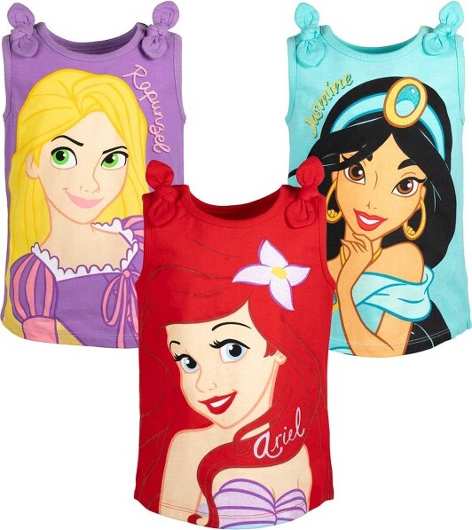 Disney Princess Ariel Jasmine Rapunzel Little Girls 3 Pack Tank Tops ...