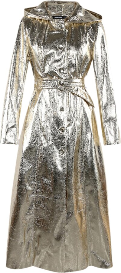 Hdhdeueh Women Maxi Elegant Chic Silver Shiny Patent Faux Leather Coat ...