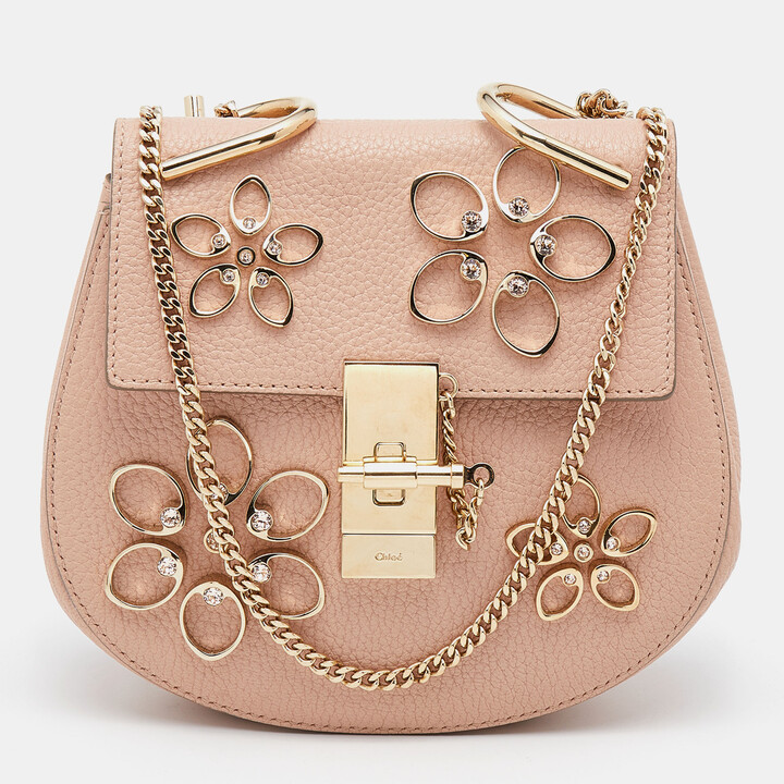 Chloé Pink Leather Floral Metal Embellished Mini Drew Crossbody Bag ...