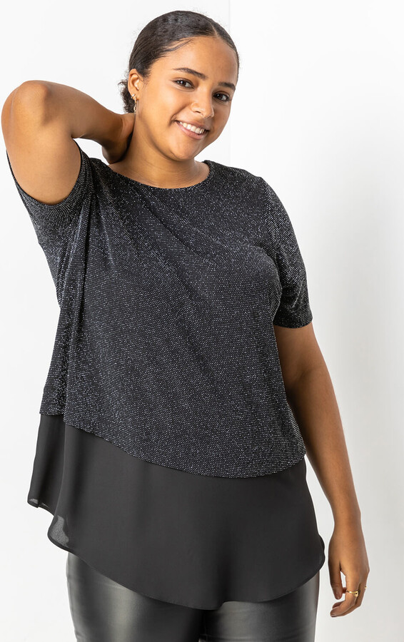 Roman Curve Roman Originals Curve Sparkle Overlay Top - ShopStyle