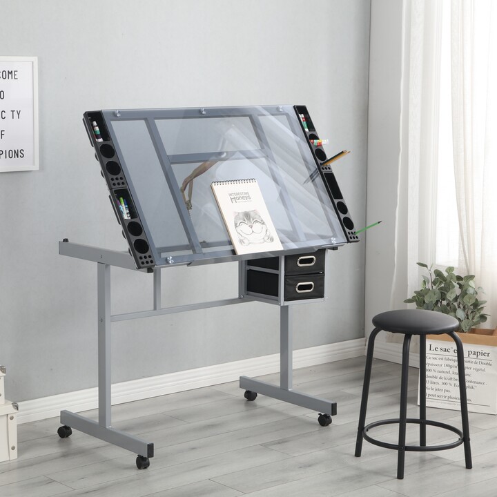 Adjustable Art Drawing Desk Craft Station Drafting with 2 Non-woven ...