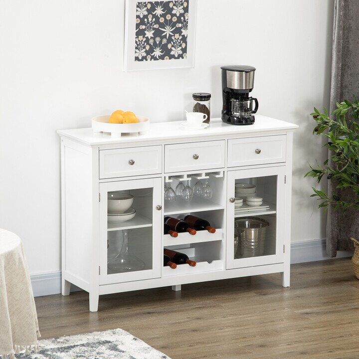 HOMCOM Glass Door Kitchen Sideboard, Buffet Cabinet with 6-Bottle Wine ...