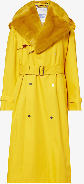 Burberry Womens Mimosa Faux-fur Collar Slip-pocket Cotton Coat - ShopStyle