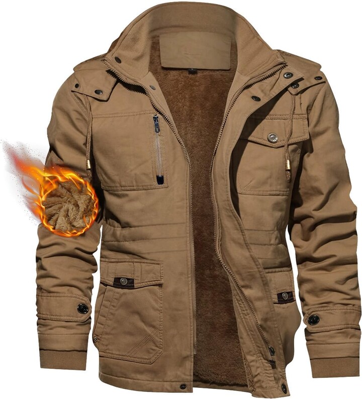 TACVASEN Casual Jackets for Men Cotton Cargo Jacket Warm Bomber Pilot ...