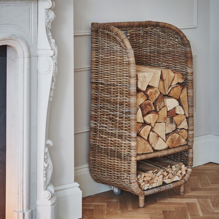 Ivyline Natural Rattan Log Trolley with Kindling Shelf Natural ...