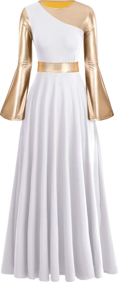 IBAKOM Liturgical Praise Dance Worship Long Dress for Women Metallic ...