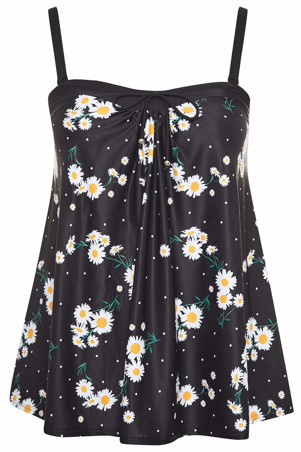 Yours - Black Daisy Tankini Top - Women's - Plus Size Curve - ShopStyle ...