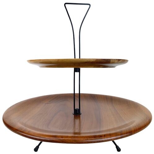 Mid-Century Modern Wood 2-Tiered Server - Eat Drink Home - Brown ...