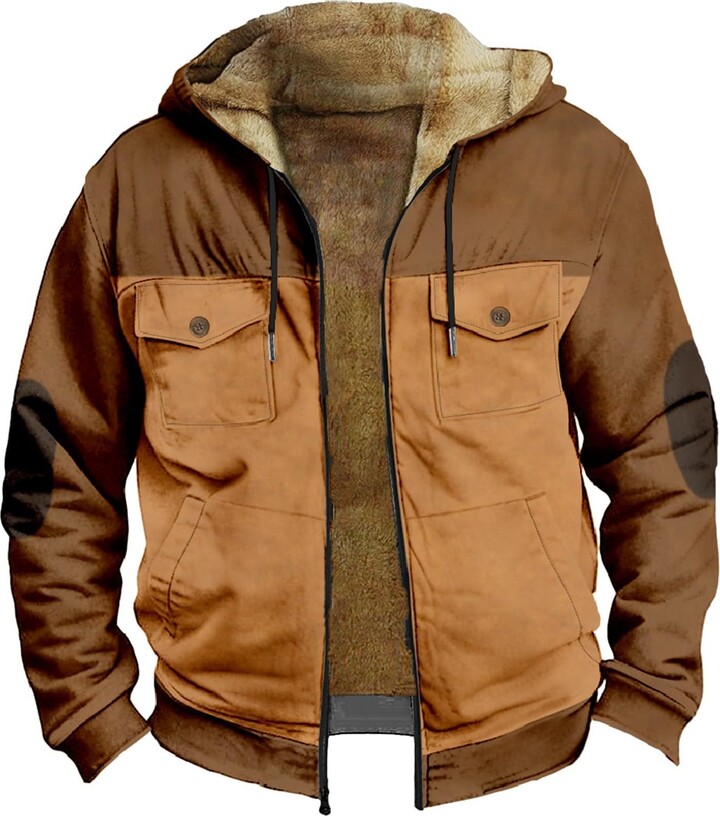 Generisch Men's Sweat Jacket Lined Thick Fleece Jacket Men's Warm ...