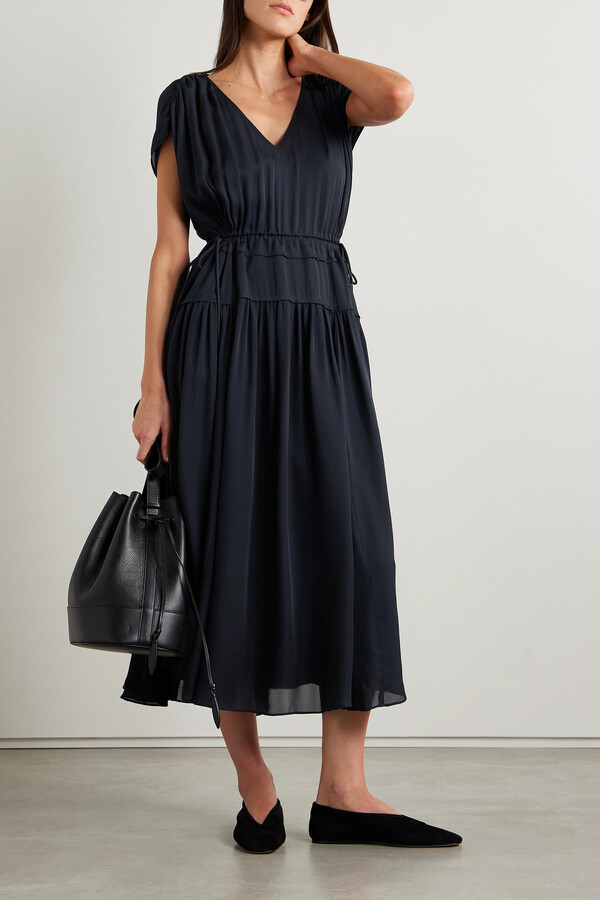 La Ligne Natalie Gathered Silk-chiffon Midi Dress - Blue - ShopStyle