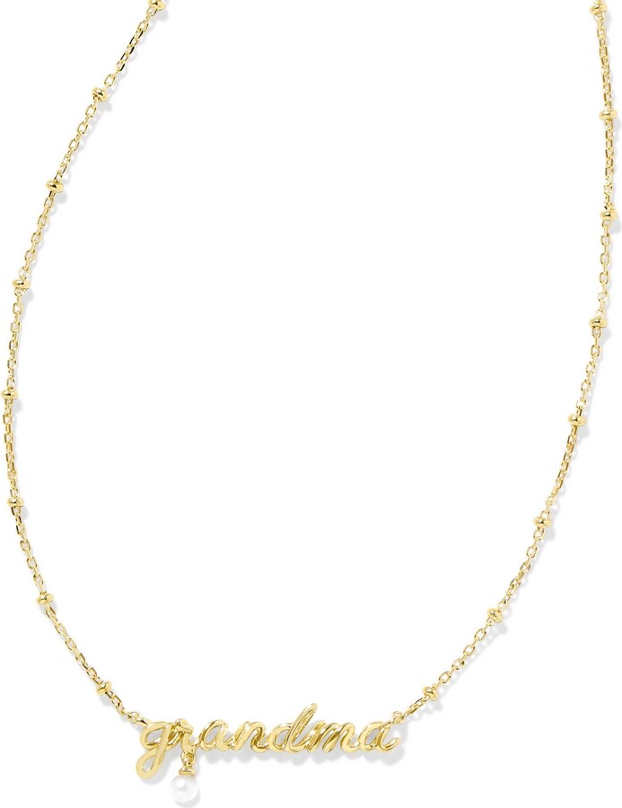 Kendra Scott Grandma Script Pendant Necklace in Gold | Pearl - ShopStyle