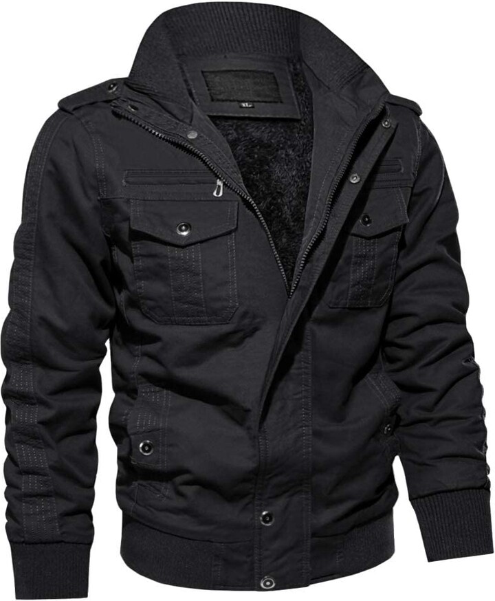MAGCOMSEN Fleece Lined Jacket for Men Casual Cotton Cargo Coat Winter ...