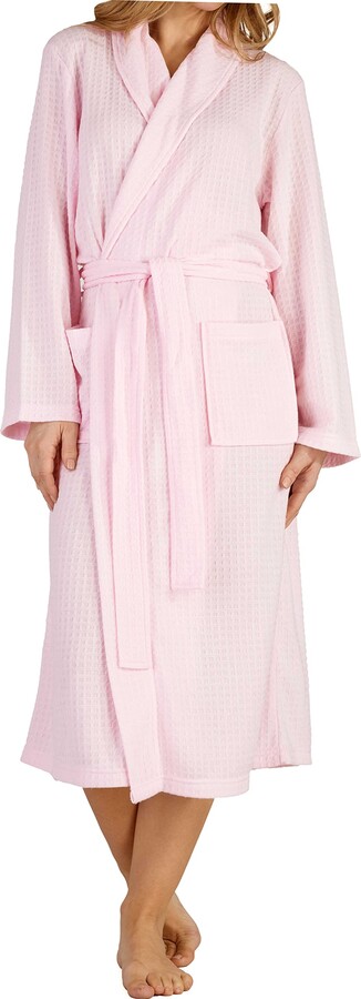 Slenderella Womens 46" Summer Dressing Gown Robe Pale Pink Soft Waffle ...