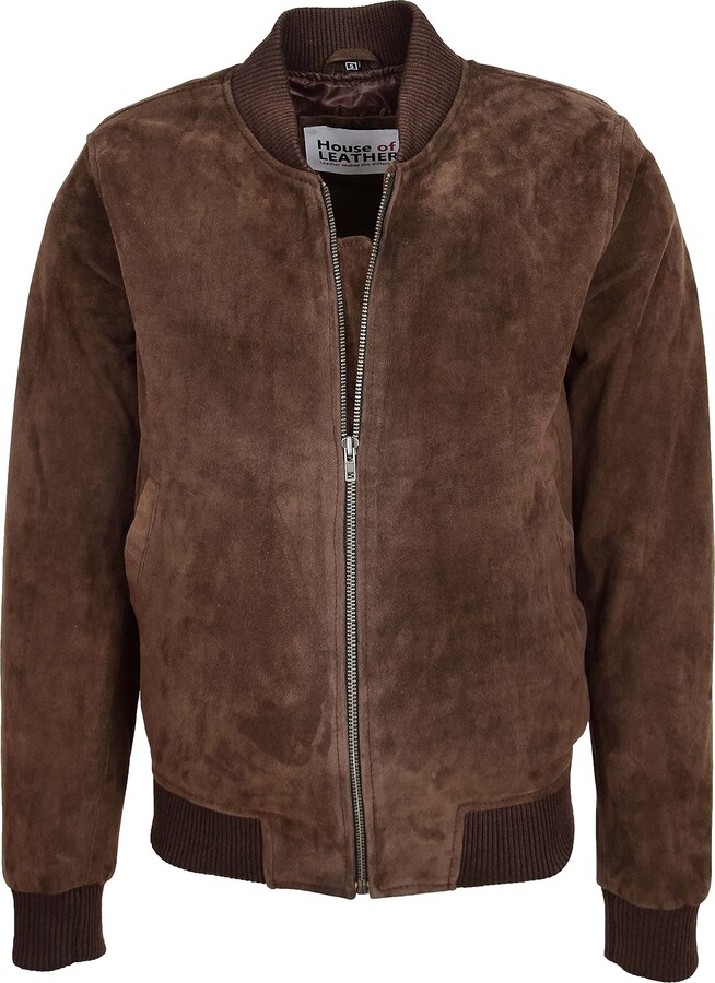 House Of Leather Mens Real Suede Bomber Jacket MA-1 Varsity Style ...