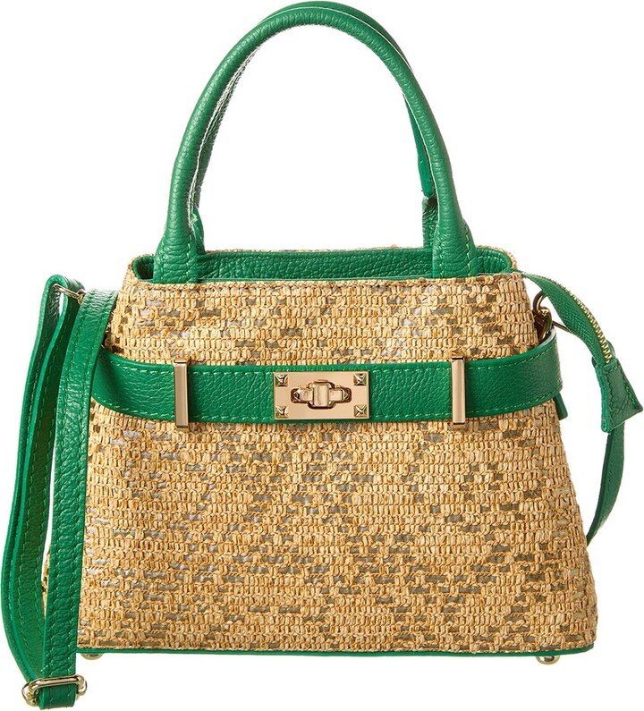 Persaman New York Fifa Raffia & Leather Top Handle Satchel - ShopStyle