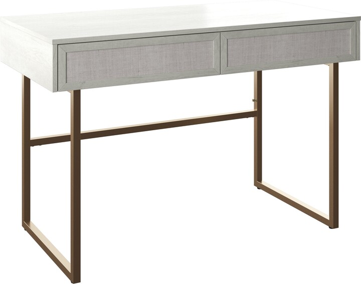 Twin Star Home Writing Desk with USB Charging Ports and Linen Inspired ...