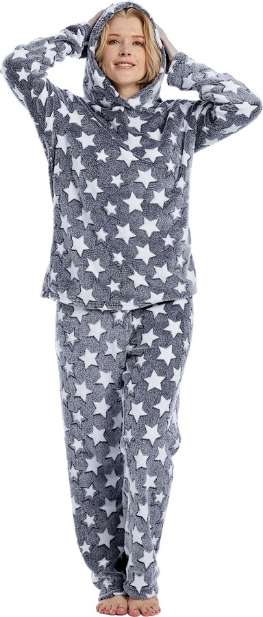 DiaryLook Womens Fleece Pyjamas Hooded Pyjamas For Women Fluffy Cosy ...