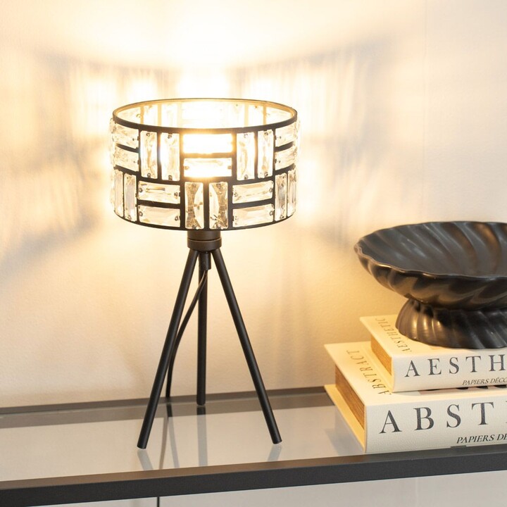 ValueLights Elise Pair Acrylic Jewel Two Tier Shade Black Tripod Table ...