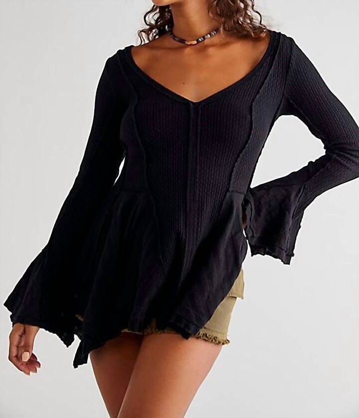 Free People Primrose Thermal In Black - ShopStyle V-Neck Sweaters