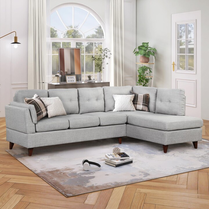 LOPOO 97.2" Modern Linen Fabric L-Shape Sofa with Chaise Lounge - ShopStyle