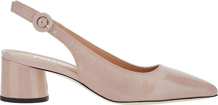 Pollini Pink Slingback Pumps With Block Heel In Leather Woman - ShopStyle