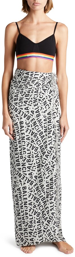 Balenciaga Pareo Logo Strip-Print Silk Maxi Wrap Skirt - ShopStyle