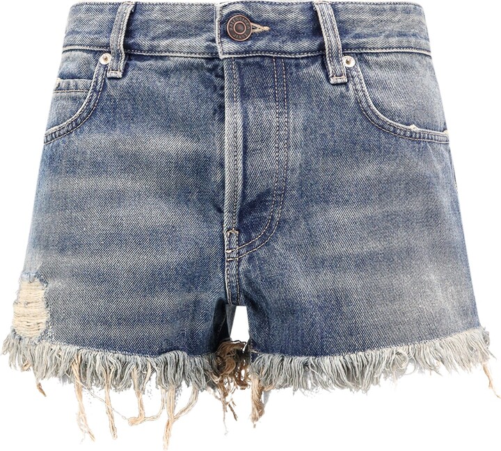 Balenciaga Denim shorts with back logo patch - ShopStyle